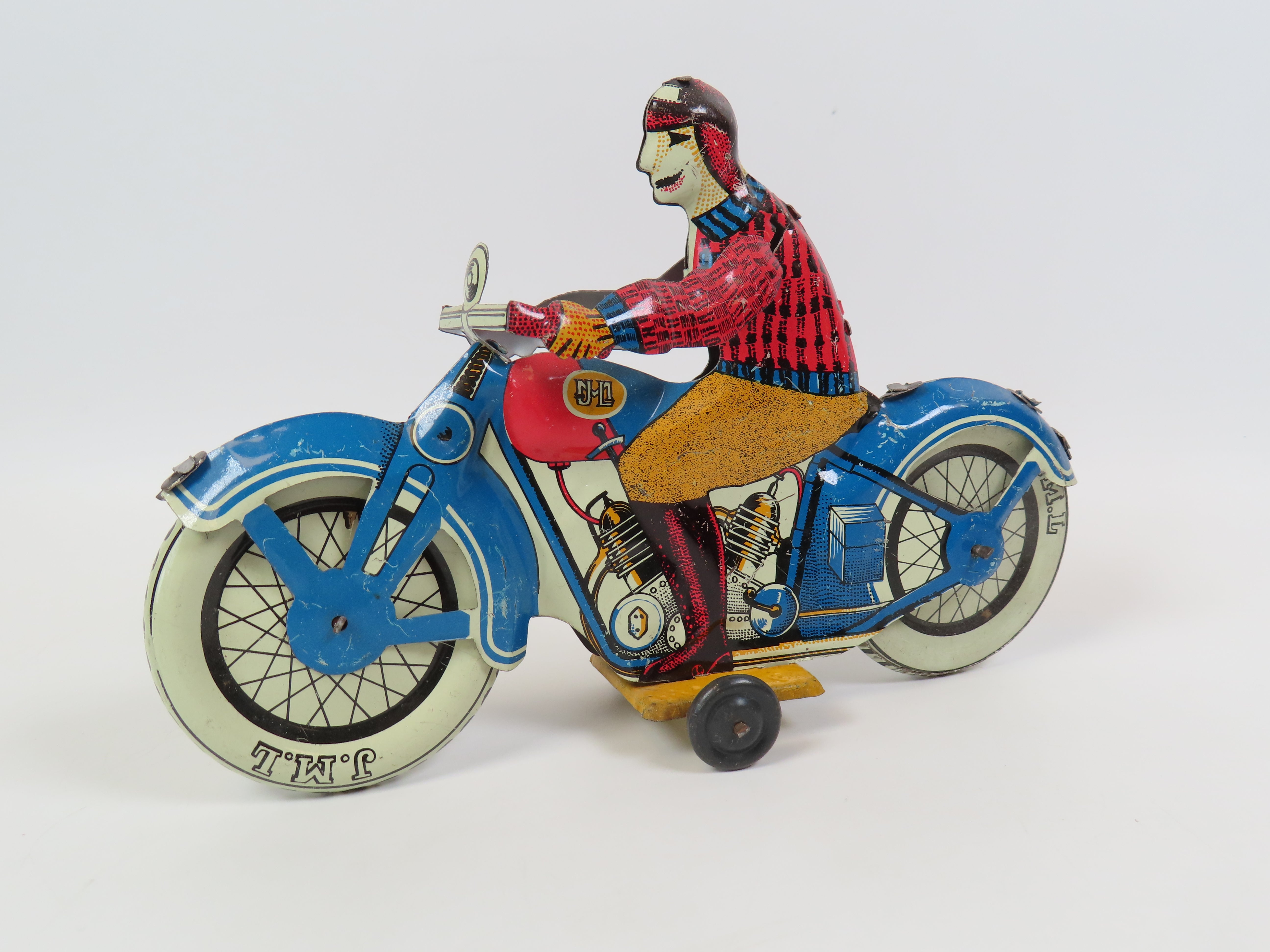 J.M.L Tinplate Motorbike & Passenger, Good Example! – Andrew Clark Models
