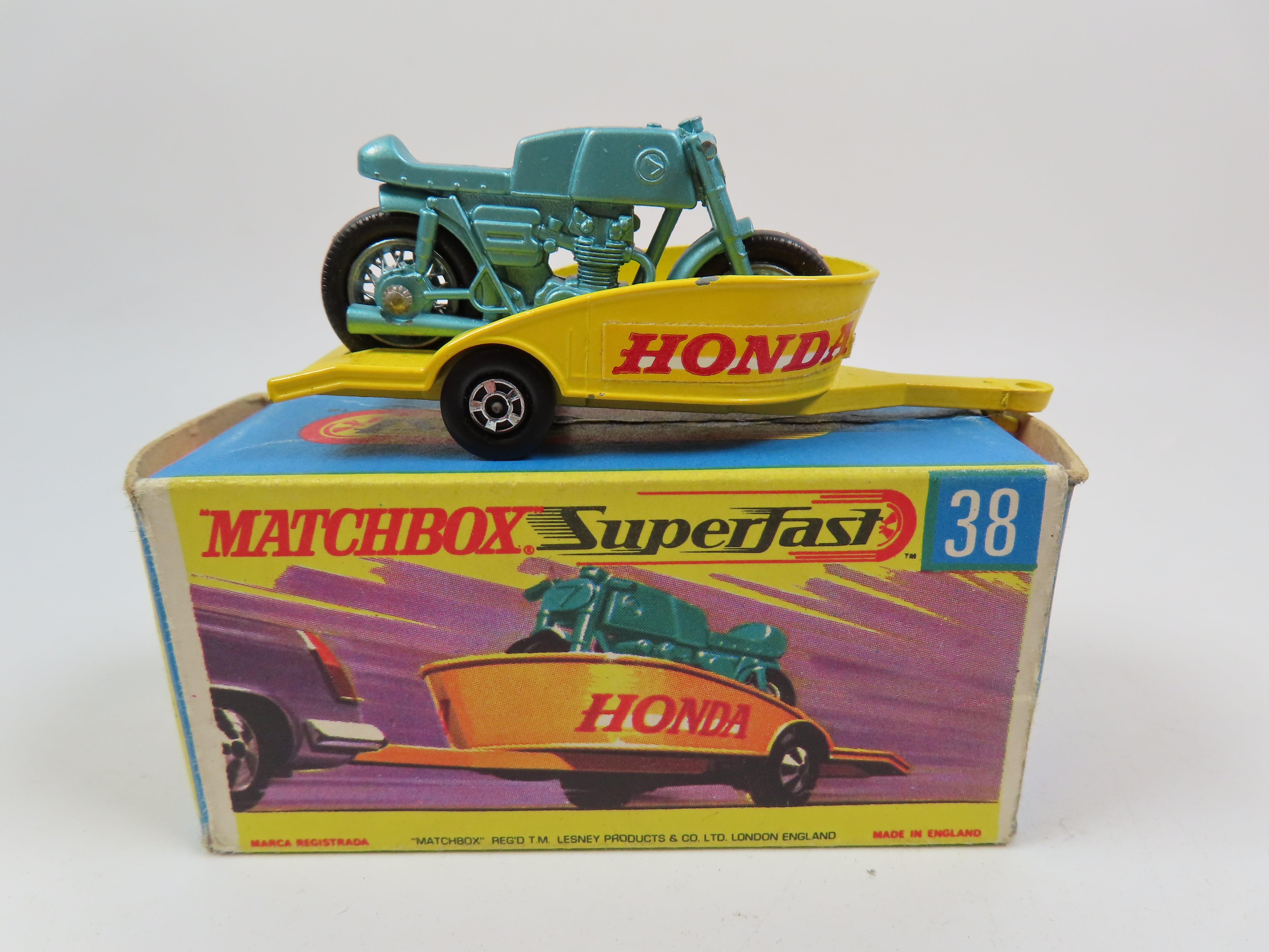 Matchbox Superfast 38 Honda Motorcycle with Trailer, Very Near Mint/Bo ...